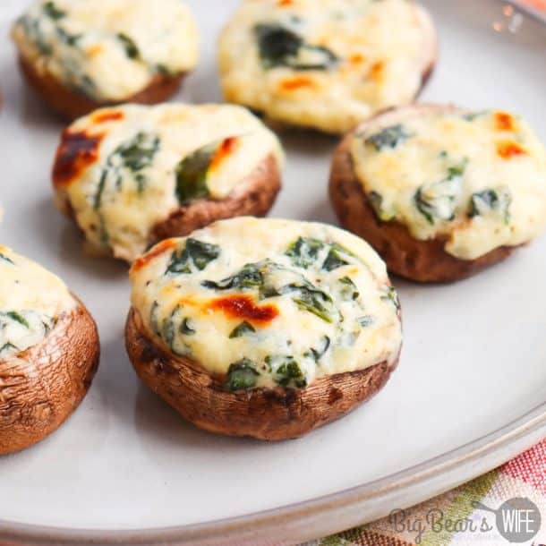 Garlic Spinach Dip Stuffed Mushrooms - Big Bear's Wife